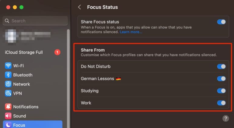 How to Change Focus Status Sharing on Mac - AppleToolBox